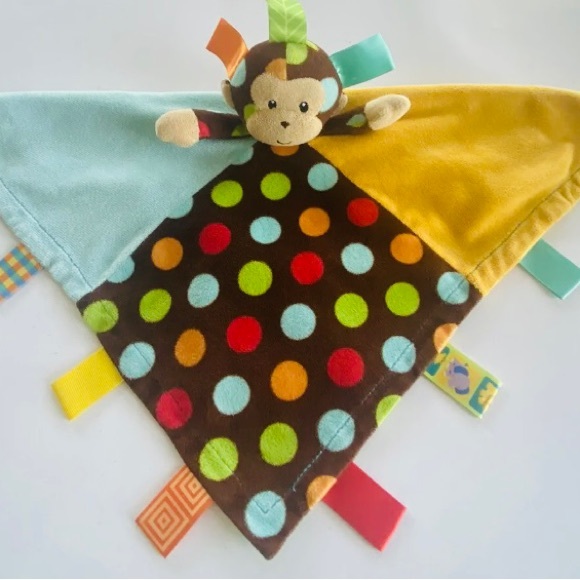 Accessories | Taggies Monkey Blue Green Satin Brown Dots Plush Security ...